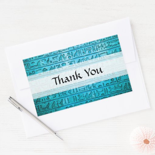Ancient Egyptian Hieroglyphs Blue Thank You Rectangular Sticker | Zazzle
