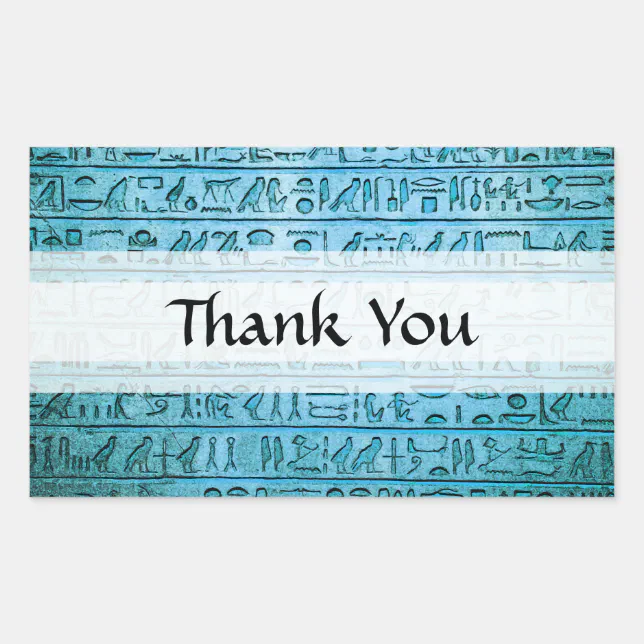 Ancient Egyptian Hieroglyphs Blue Thank You Rectangular Sticker | Zazzle