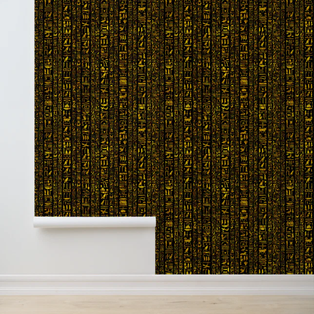 Ancient Egyptian hieroglyphs gold peel and stick Wallpaper | Zazzle