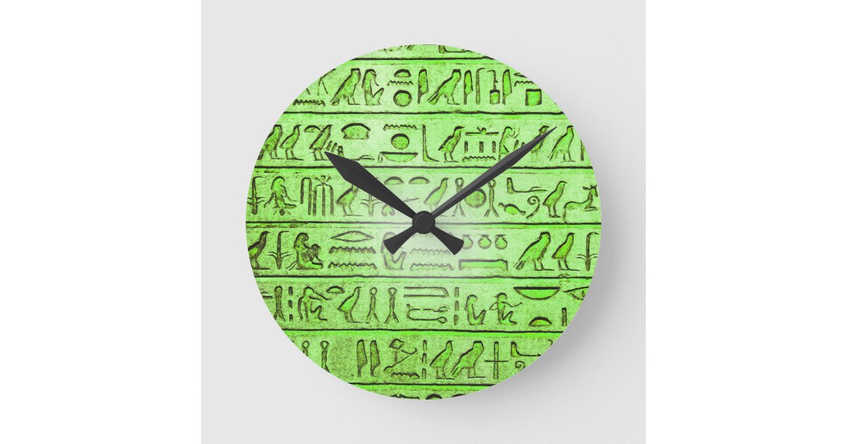 Ancient Egyptian Hieroglyphs Green Round Clock | Zazzle