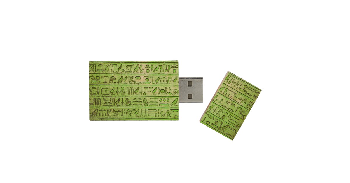 Ancient Egyptian Hieroglyphs Green Wood USB Flash Drive | Zazzle
