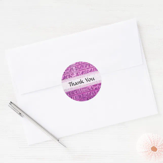 Ancient Egyptian Hieroglyphs Purple Thank You Classic Round Sticker ...