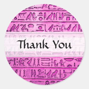 Ancient Egyptian Hieroglyphs Purple Thank You Classic Round Sticker ...