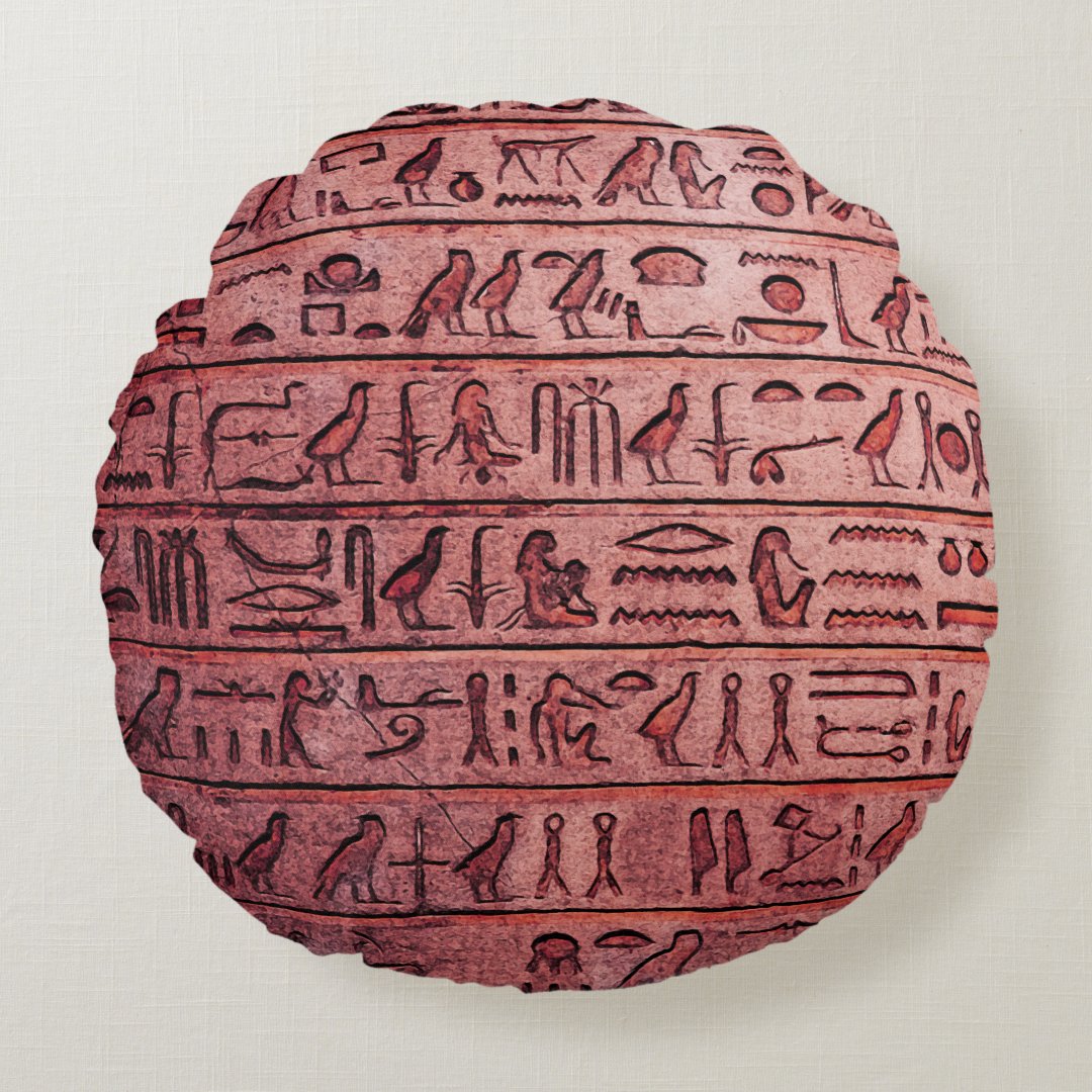 Ancient Egyptian Hieroglyphs Red Round Pillow | Zazzle