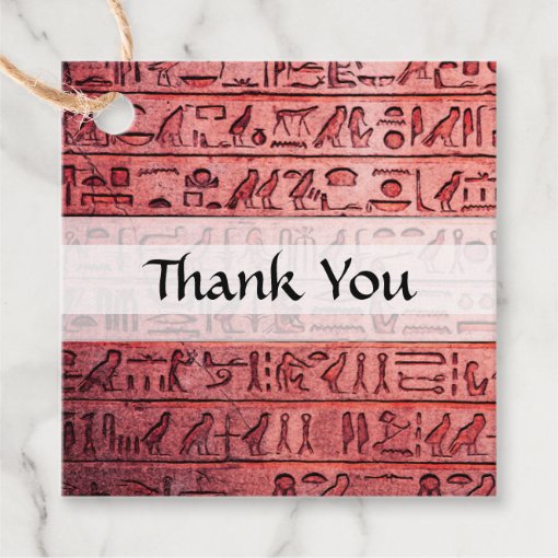 Ancient Egyptian Hieroglyphs Red Square Thank You Favor Tags | Zazzle