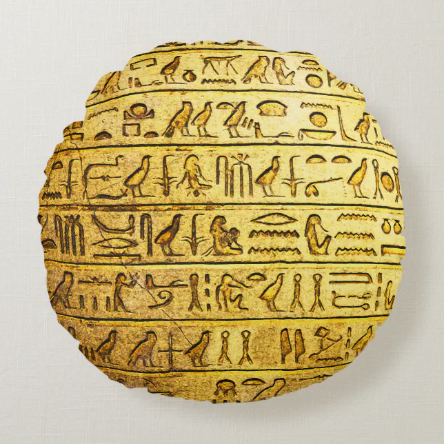 Ancient Egyptian Hieroglyphs Yellow Round Pillow | Zazzle