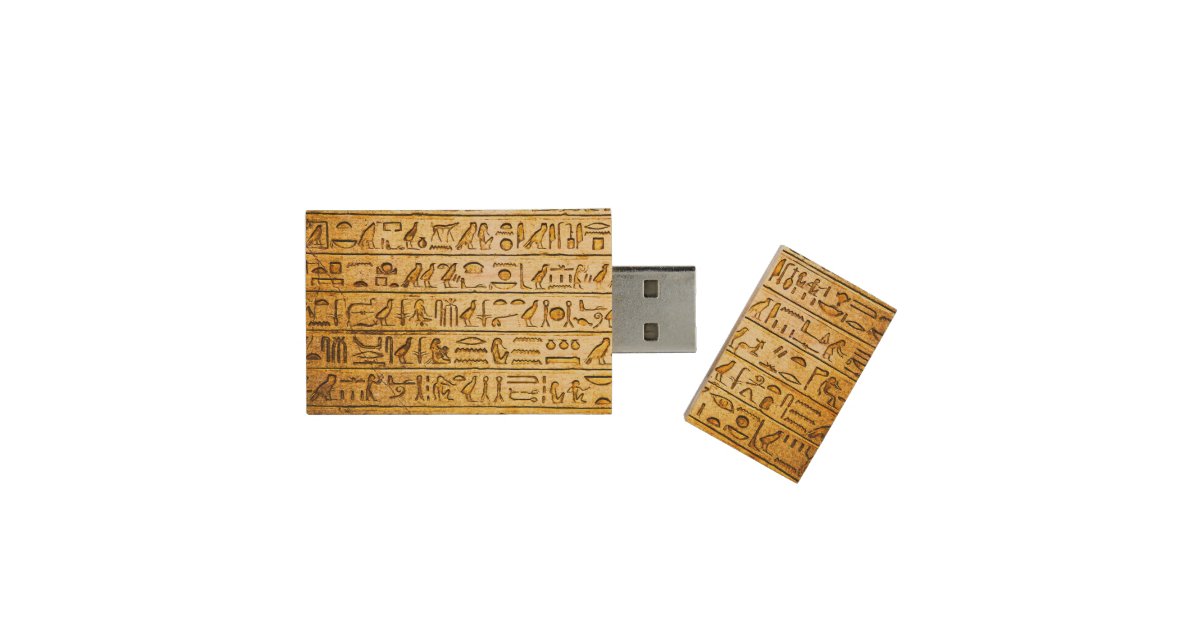 Ancient Egyptian Hieroglyphs Yellow Wood USB Flash Drive | Zazzle