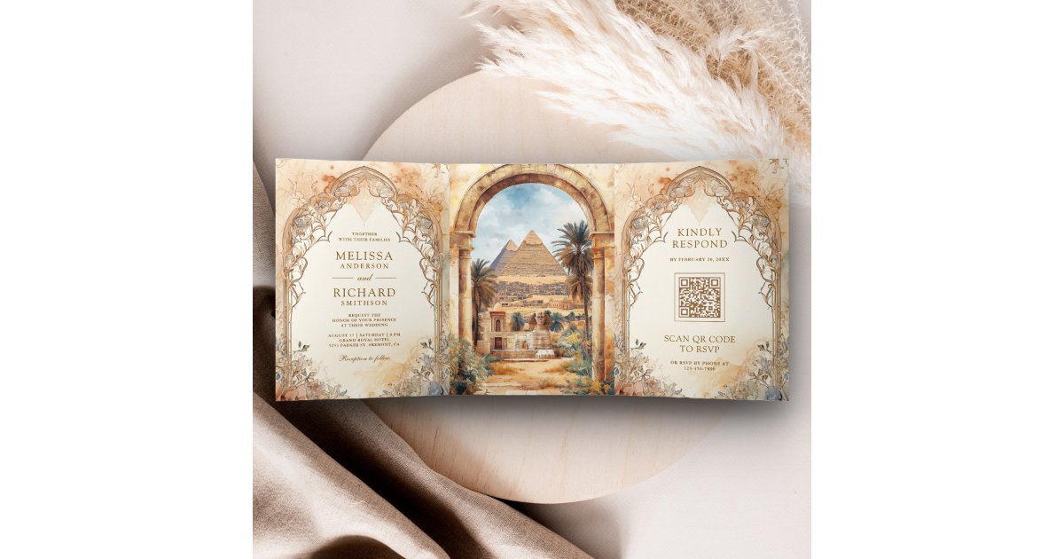 Ancient Egyptian Pyramids Arch All in One Wedding Tri-Fold Invitation ...