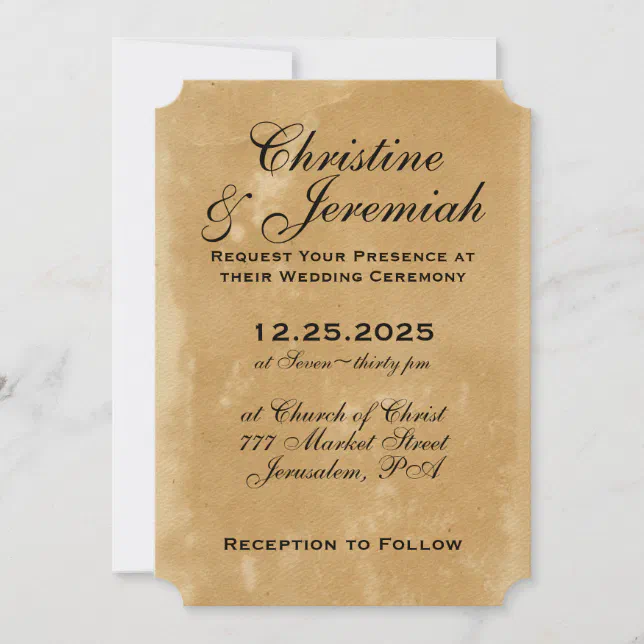 Ancient Faux Parchment Texture Simple Wedding Invitation | Zazzle