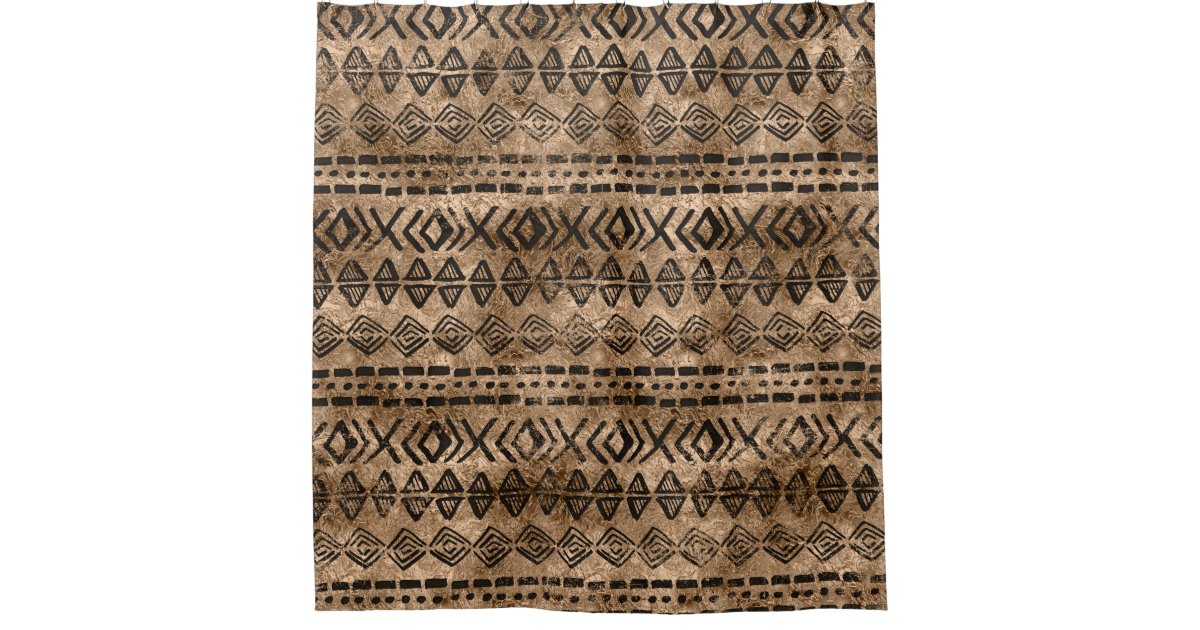 Ancient Gold and Black Tribal Ethnic Pattern Shower Curtain | Zazzle