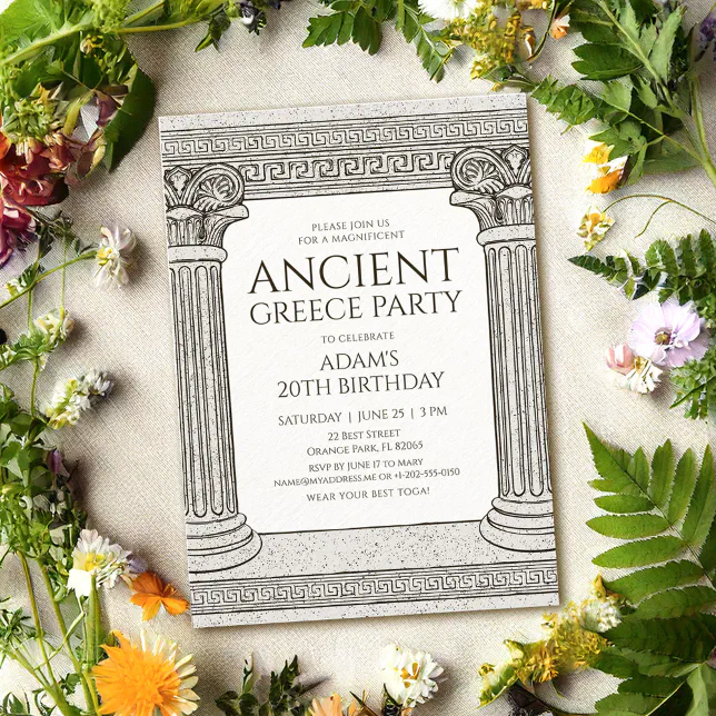 Ancient Greece Party Invitation with stone columns | Zazzle