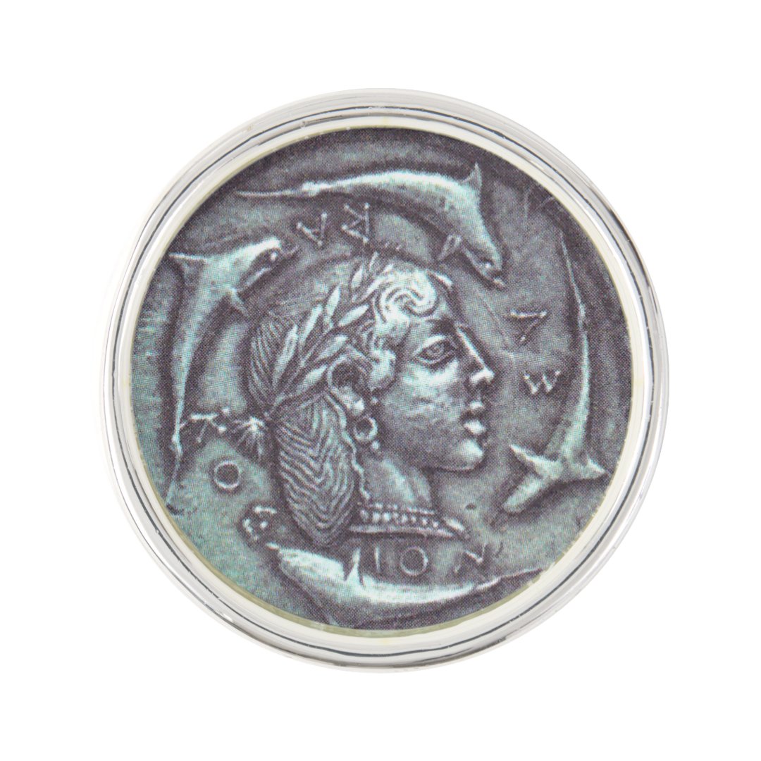 Ancient Greek coin with dolphins pin | Zazzle