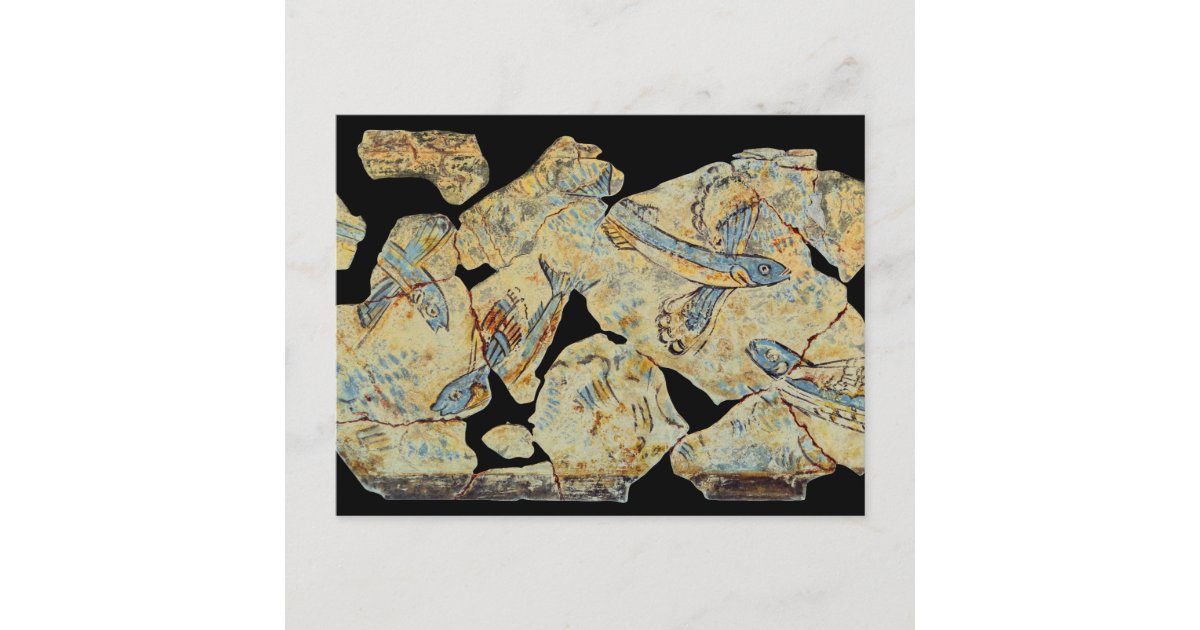 ancient greek fish painting fresco art mural resto postcard | Zazzle