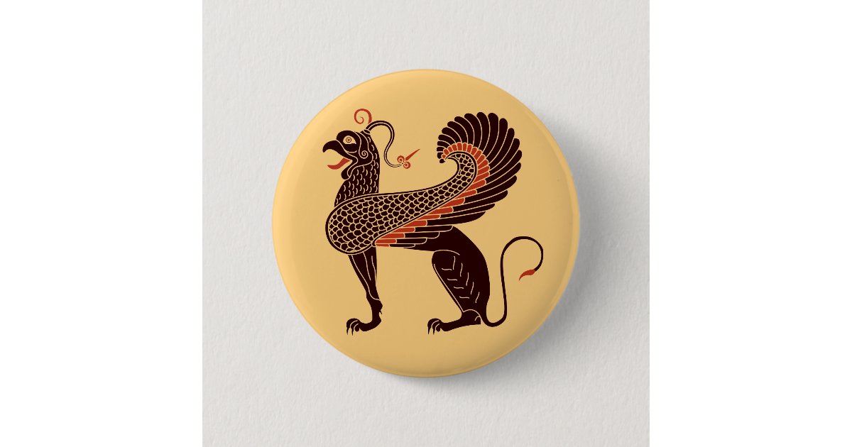 Ancient Greek Mythological Beast Griffin Button | Zazzle