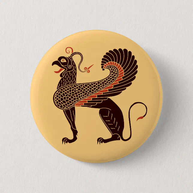 Ancient Greek Mythological Beast Griffin Button | Zazzle