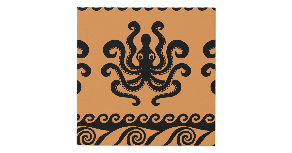 Ancient Greek octopus, wave pattern Faux Canvas Print | Zazzle