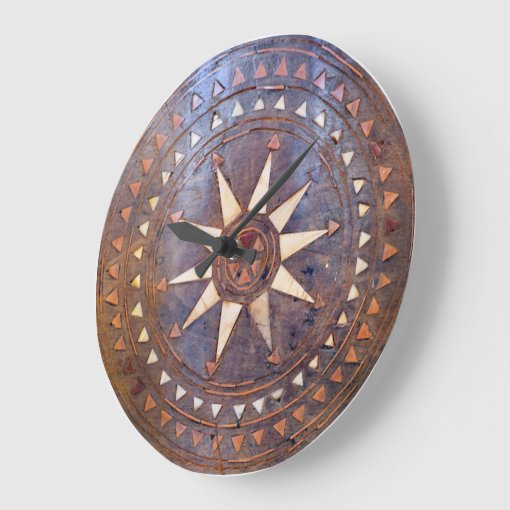 ancient greek symbol wood ethnic sun motif carved large clock | Zazzle