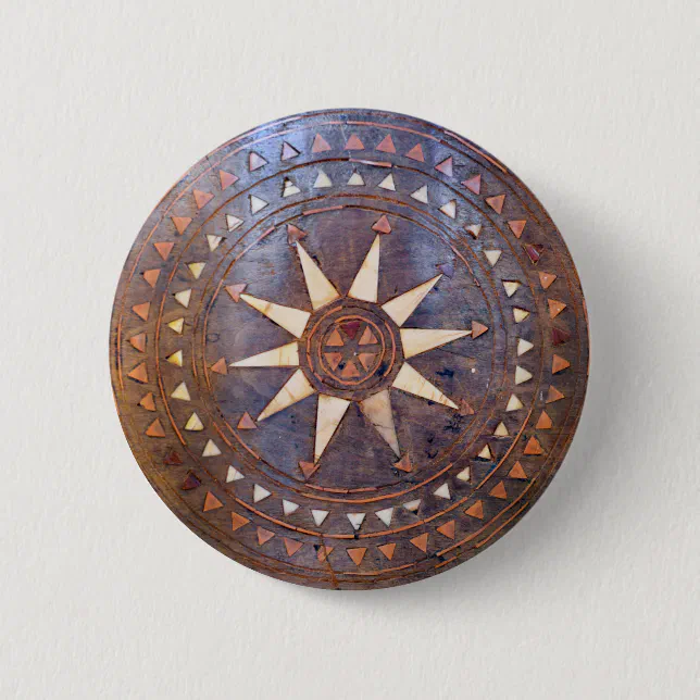 ancient greek symbol wood ethnic sun motif carved pinback button | Zazzle