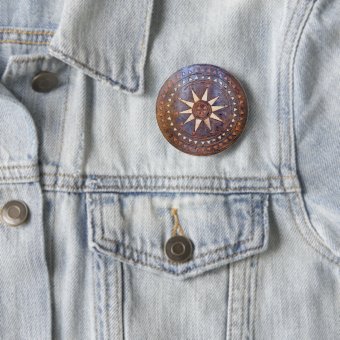 ancient greek symbol wood ethnic sun motif carved pinback button | Zazzle