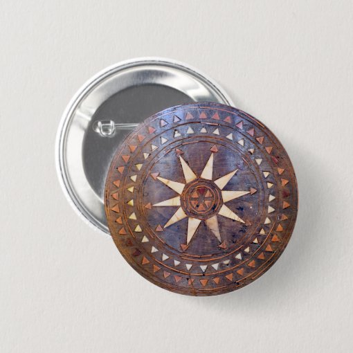 ancient greek symbol wood ethnic sun motif carved pinback button | Zazzle