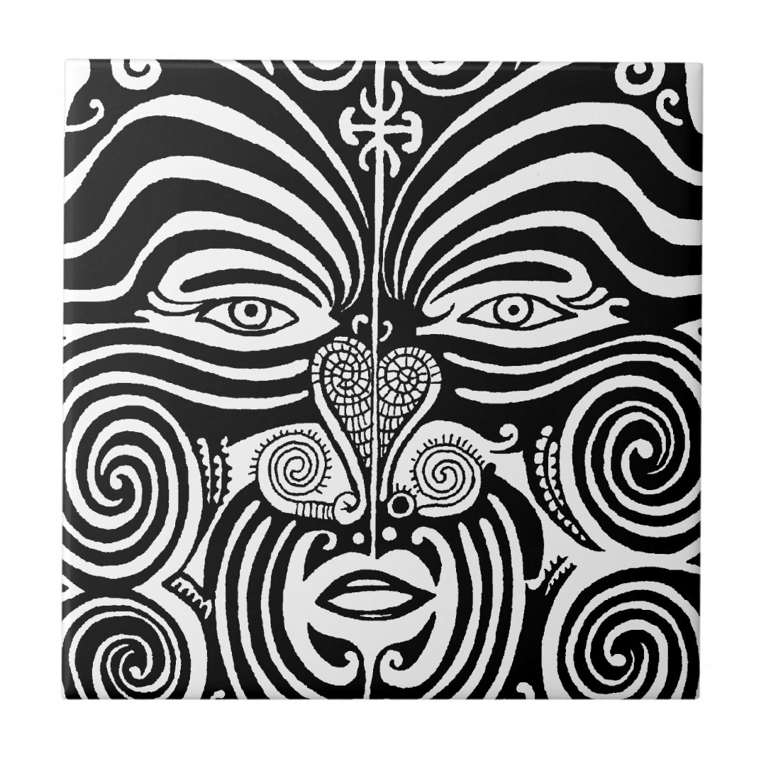 Ancient Maori Moko tribal tattoo design. Ceramic Tile | Zazzle