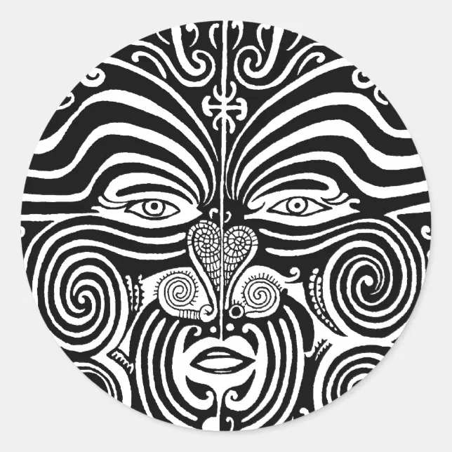 Ancient Maori Moko tribal tattoo design. Classic Round Sticker | Zazzle