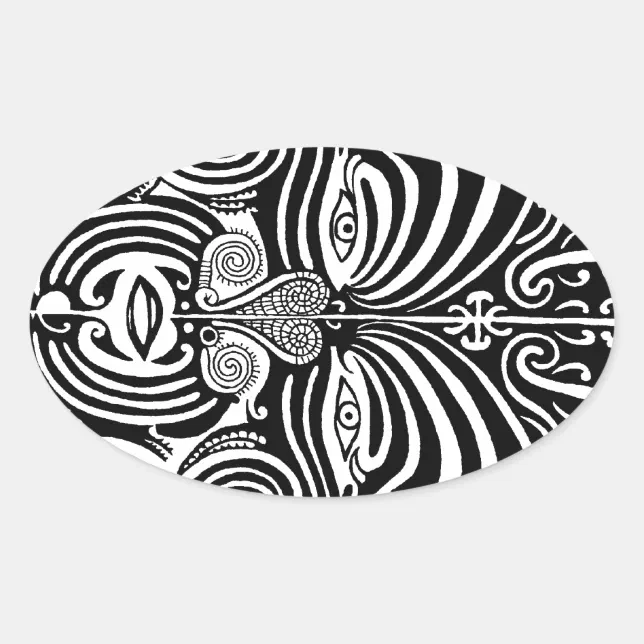 Ancient Maori Moko tribal tattoo design. Oval Sticker | Zazzle