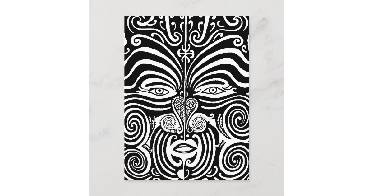 Ancient Maori Moko tribal tattoo design. Postcard | Zazzle
