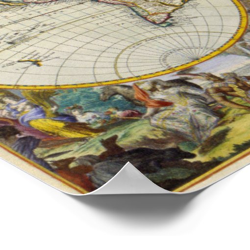 Ancient Map of the World in Two Hemispheres 1683 Poster | Zazzle