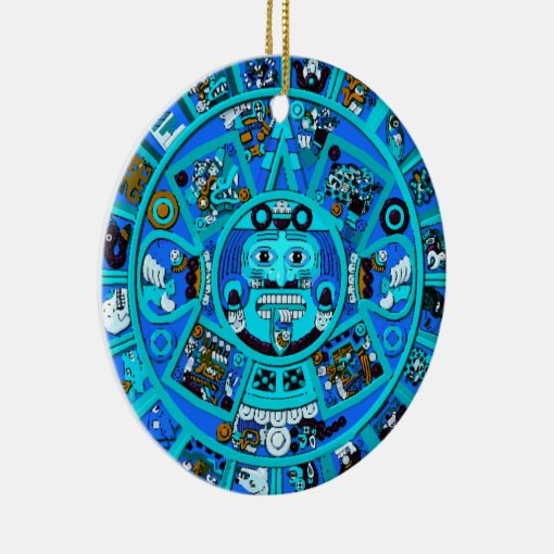 Ancient Mayan Aztec Symbol in Blue Ceramic Ornament | Zazzle
