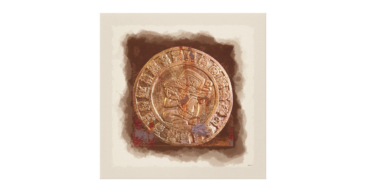 Ancient Mayan Carved Metal Art Disc Wrapped Canvas | Zazzle