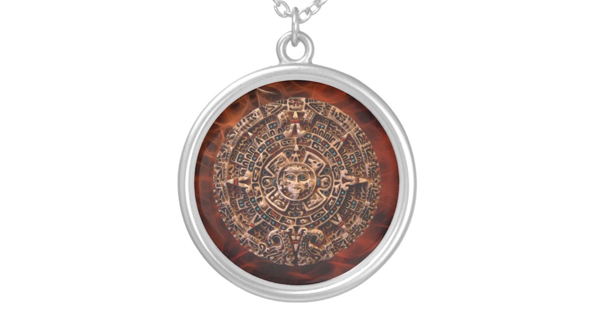Ancient Mayan Sun Disk Fractal Art Necklace | Zazzle