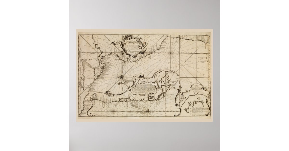 Ancient nautical map of the Pacific Ocean Poster | Zazzle