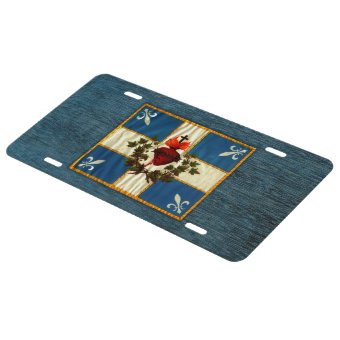 Ancient Quebec flag Chime Sacred Heart License Plate | Zazzle