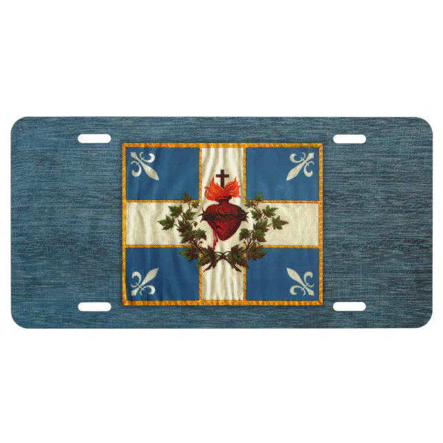 Ancient Quebec flag Chime Sacred Heart License Plate | Zazzle
