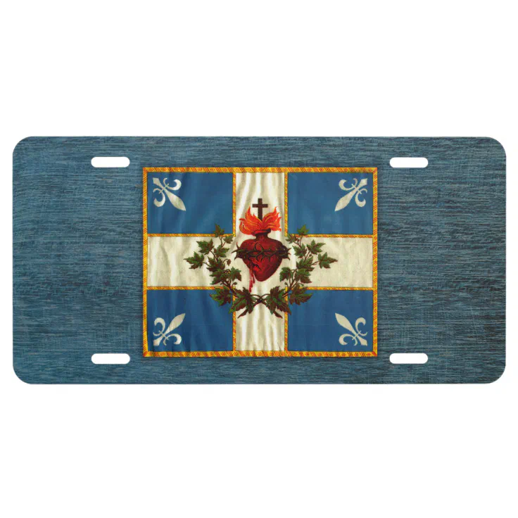 Ancient Quebec flag Chime Sacred Heart License Plate | Zazzle
