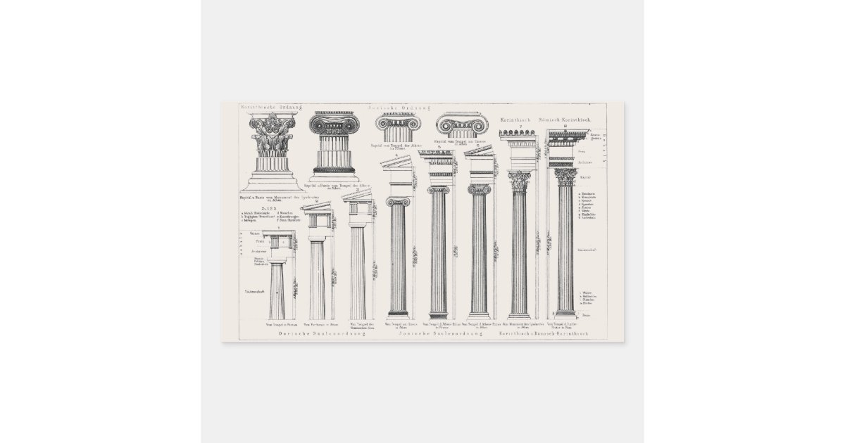 Ancient Roman Columns Architectural Drawing Rectangular Sticker | Zazzle