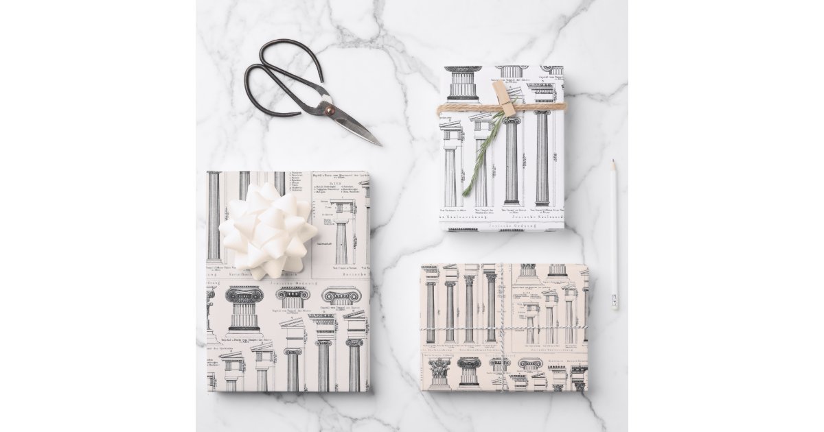 Ancient Roman Columns Architectural Drawings Wrapping Paper Sheets | Zazzle