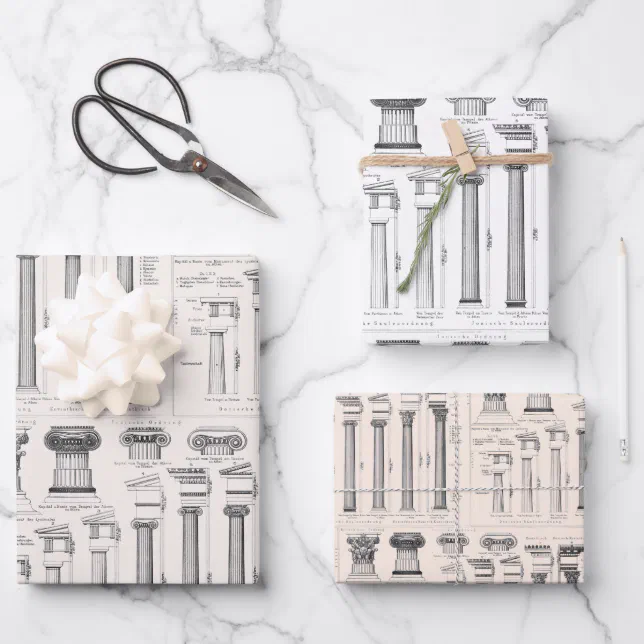 Ancient Roman Columns Architectural Drawings Wrapping Paper Sheets | Zazzle