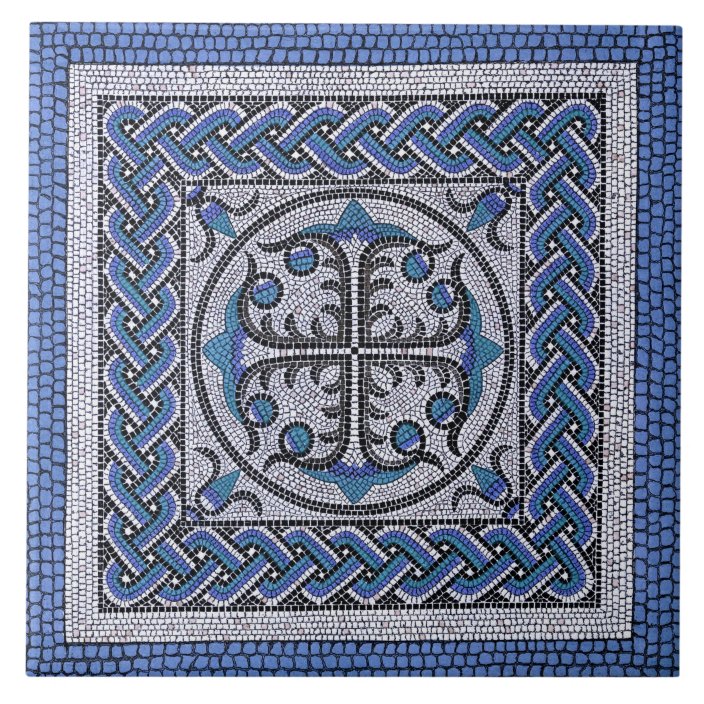Ancient Roman Mosaic Illustration Danube Blue Ceramic Tile | Zazzle.com