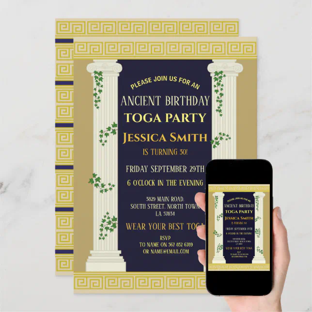 Ancient Roman Toga Birthday Party Ivy Invitation | Zazzle