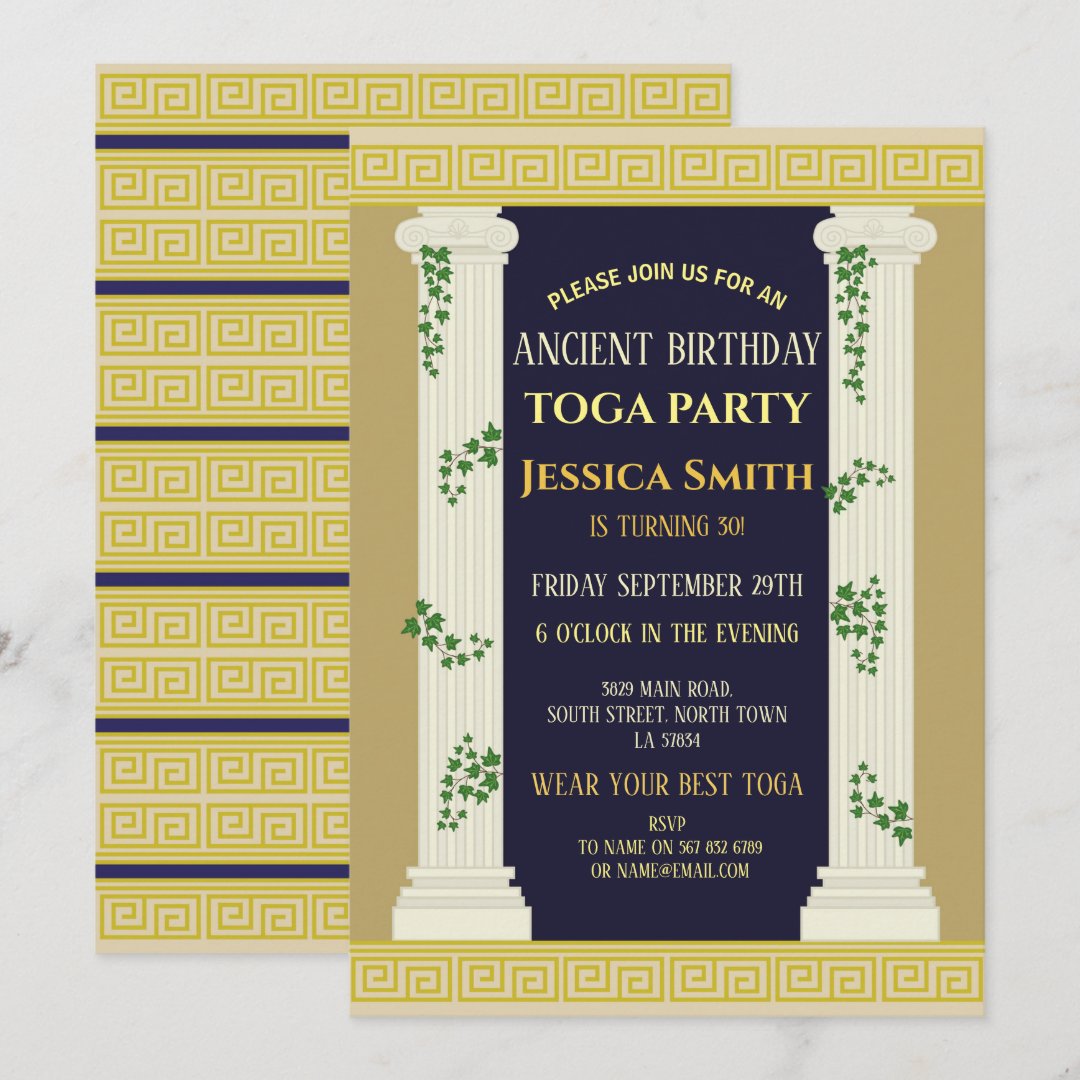 Ancient Roman Toga Birthday Party Ivy Invitation | Zazzle