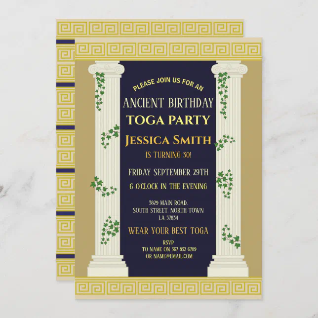 Ancient Roman Toga Birthday Party Ivy Invitation | Zazzle