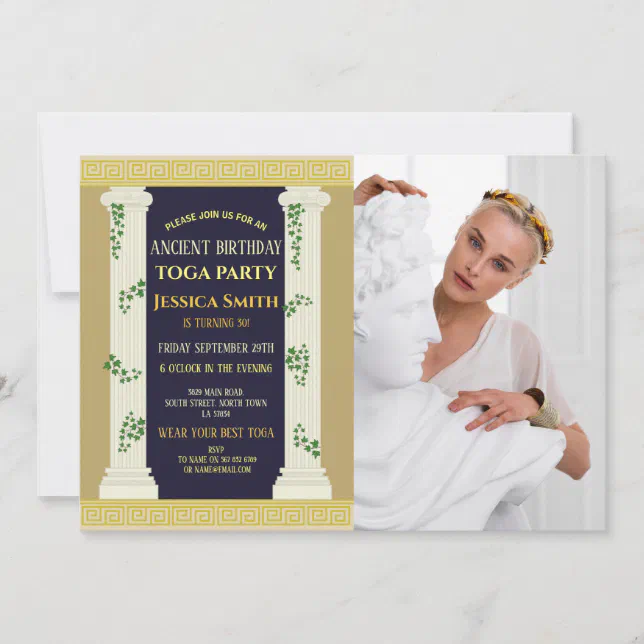 Ancient Roman Toga Birthday Party Ivy Photo Invitation | Zazzle