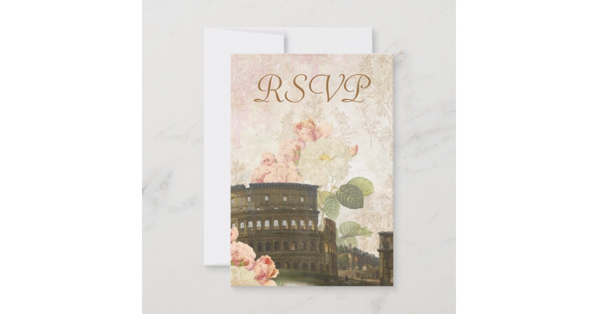 Ancient Rome Pink Rose Vintage RSVP Card | Zazzle