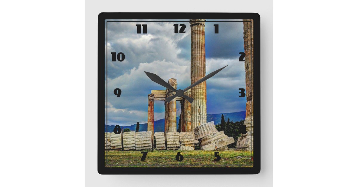 Ancient Ruins in Athens Greece Square Wall Clock | Zazzle