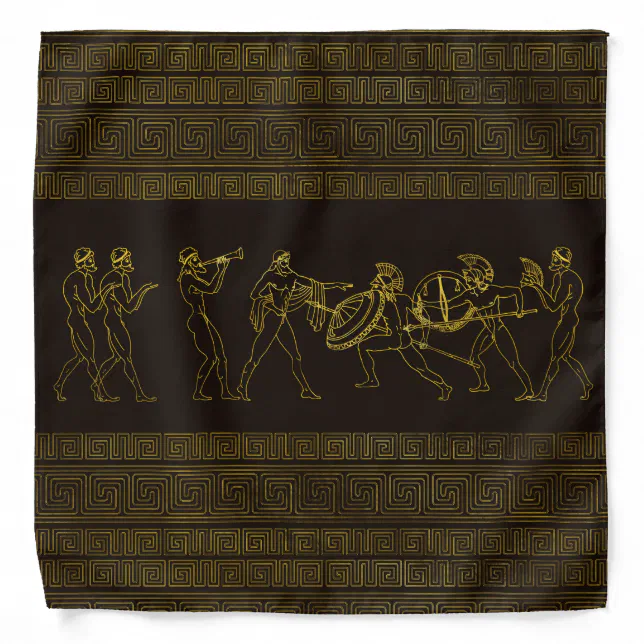 Ancient Sparta Greece scene on greek pattern Bandana | Zazzle