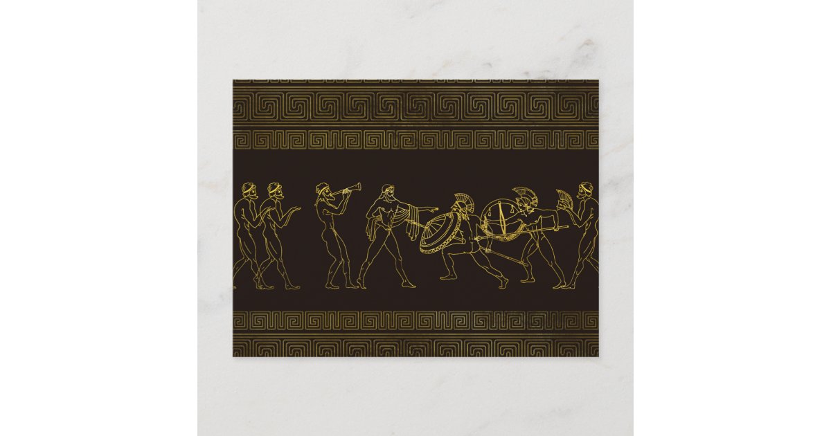 Ancient Sparta Greece scene on greek pattern Postcard | Zazzle