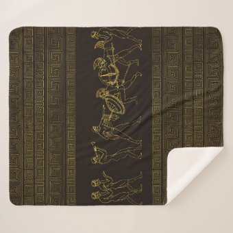 Ancient Sparta Greece scene on greek pattern Sherpa Blanket | Zazzle