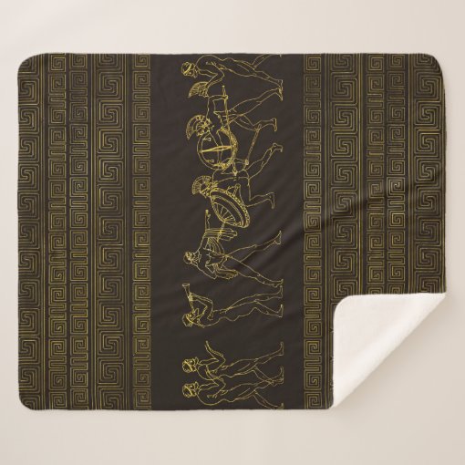 Ancient Sparta Greece scene on greek pattern Sherpa Blanket | Zazzle
